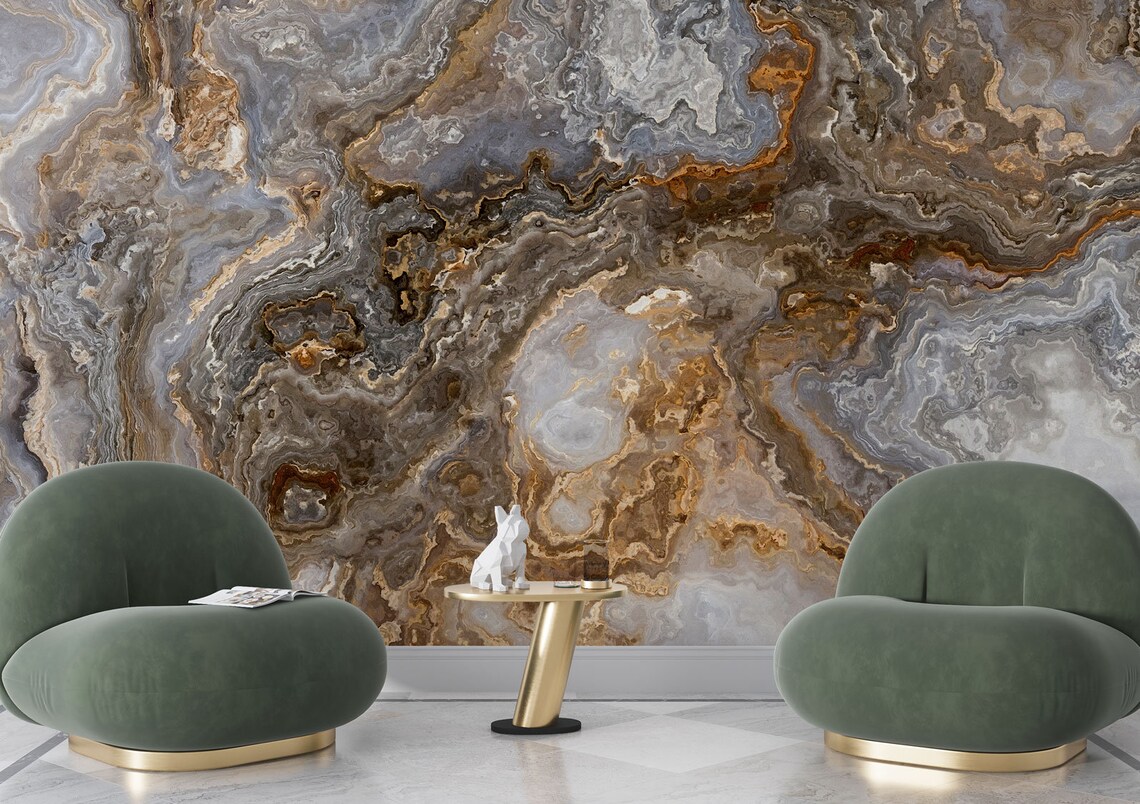 Brown Marble Wallpaper Brown Marble With Gray Details Peel - Etsy