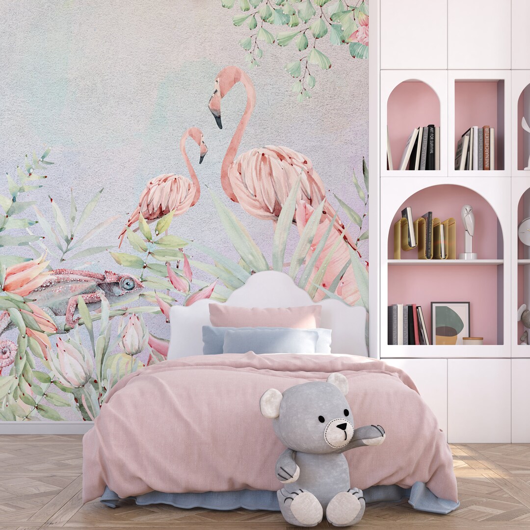 Sweet Flamingos Themed Wallpaper for Home Decor-pinky Tropical - Etsy