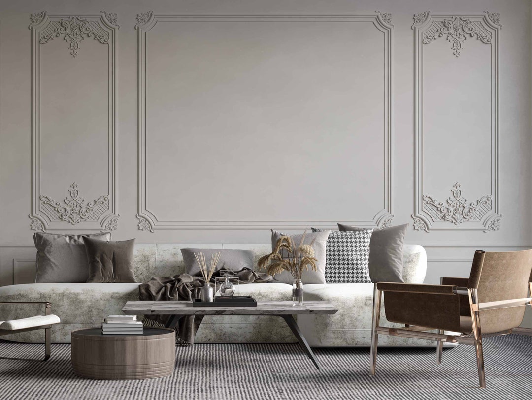 Classic French Wall Molding Wallpaper, Parisian Panel Wall Mural ...