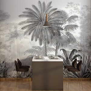 Black and White Tropical Trees Wallpaper - Jungle Themed Nature Mural ...