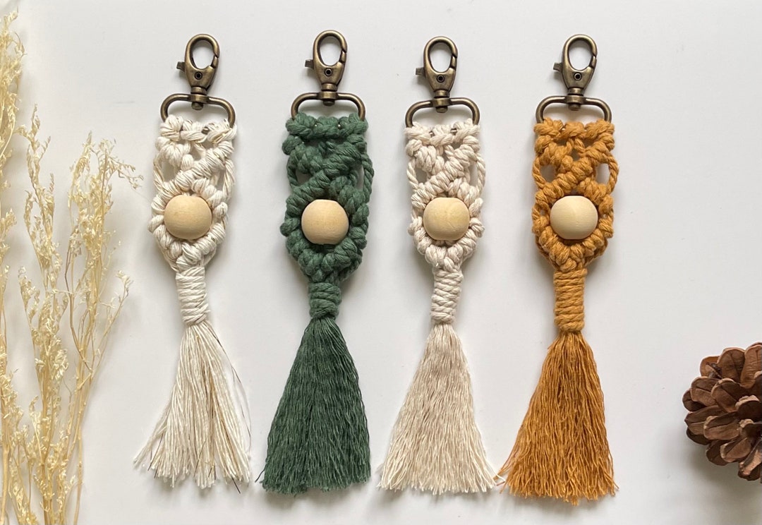 Customizable Colored Macrame Key Ring, Colorful Fabric Key Ring Organic ...