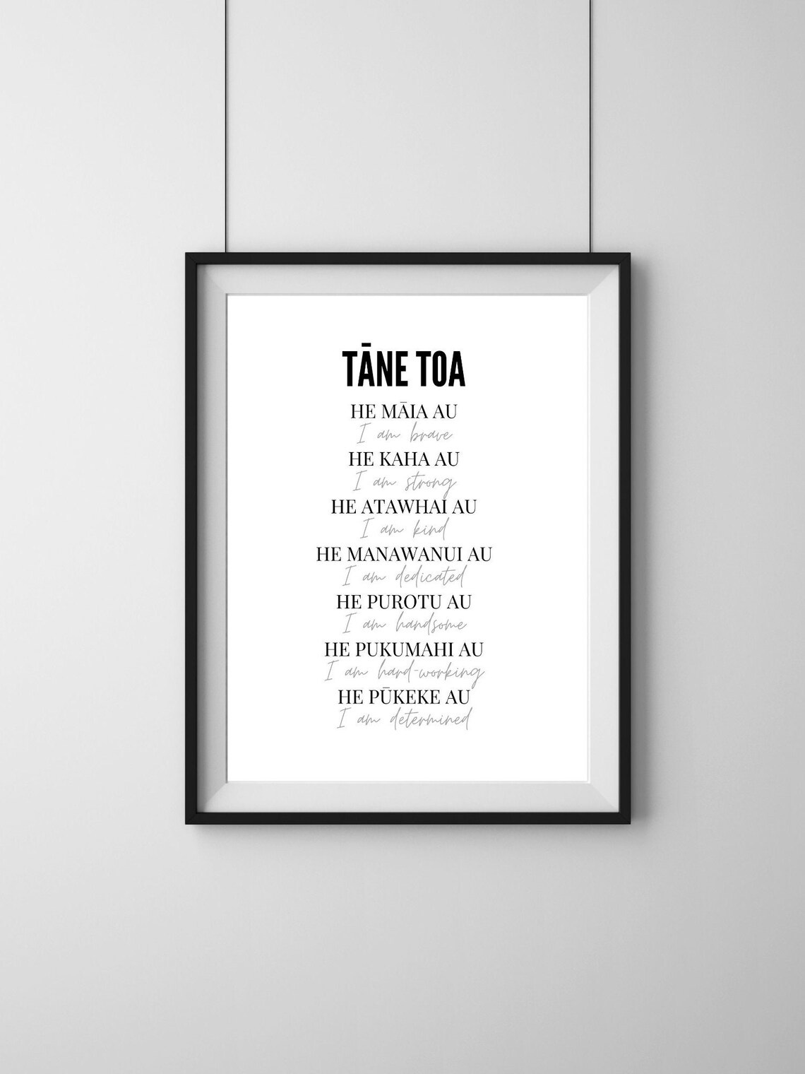 Tane Toa Print Wall Art Te Reo Māori Maori Language Aotearoa New ...