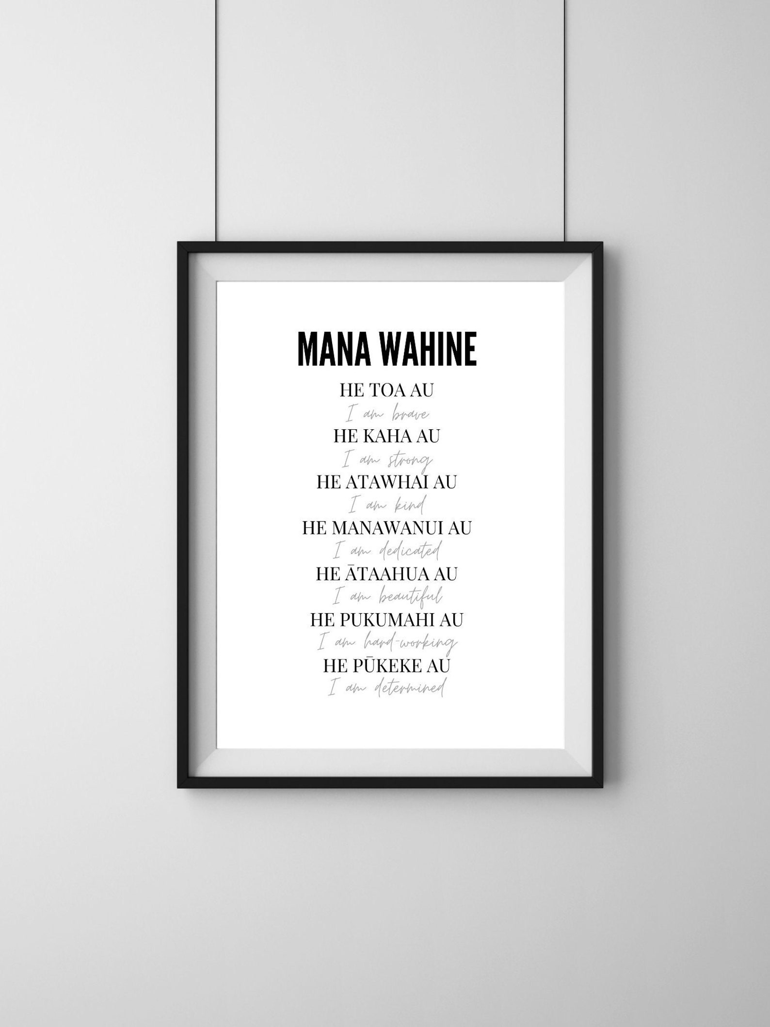 Mana Wahine Print Wall Art Te Reo Maori Māori Language Aotearoa New ...