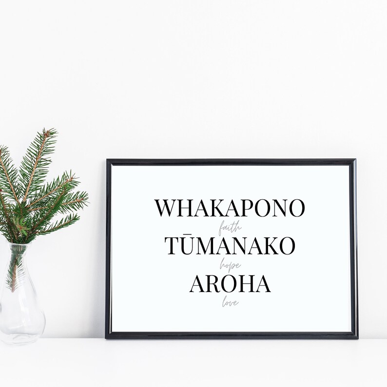 Faith Hope Love Whakapono Tumanako Aroha Te Reo Māori Wall Art Print ...