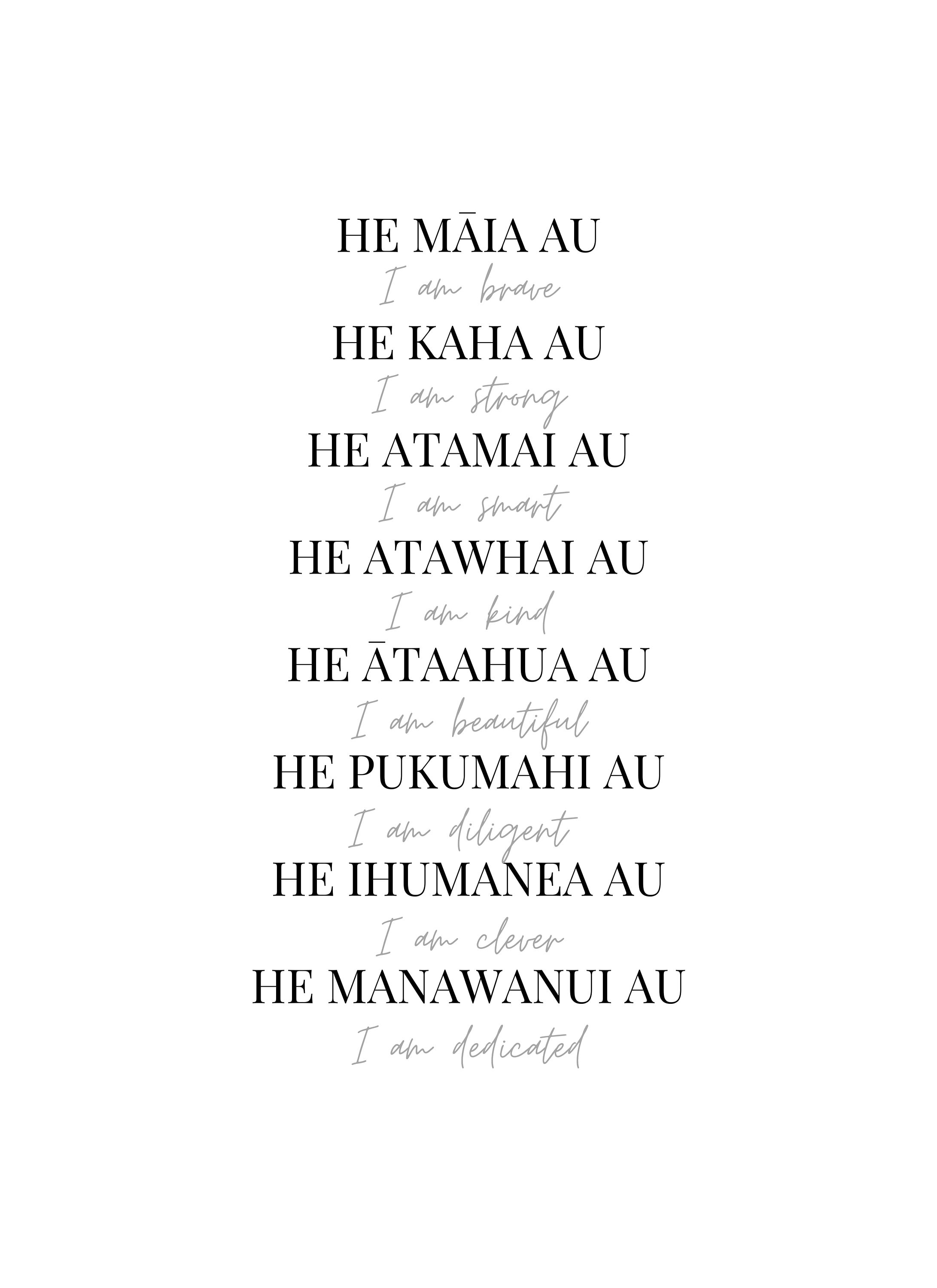 Maori Language Affirmations Bilingual Wall Art Print New Zealand ...