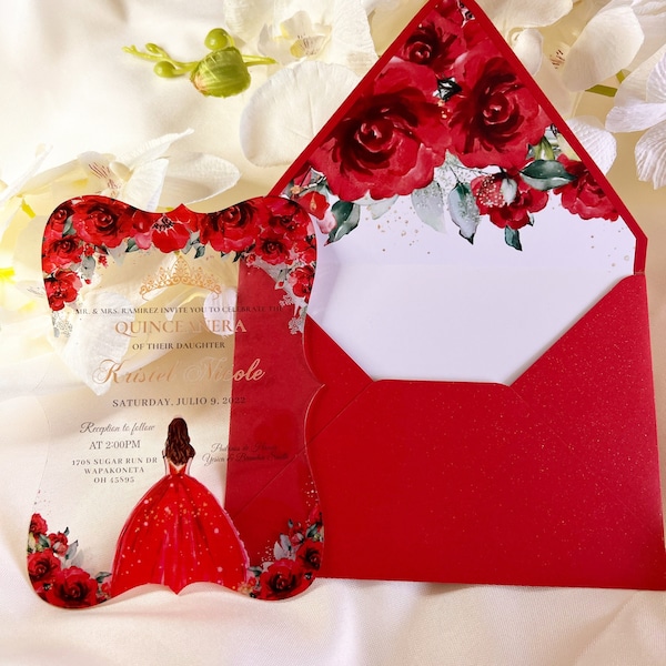 Acrylic Invitation Quinceanera Red - Etsy