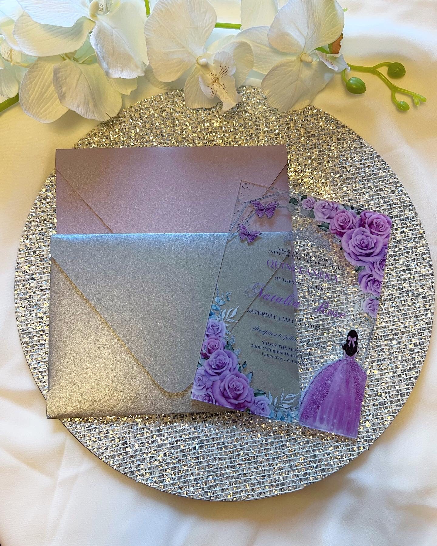 Lilac Purple Quinceanera Invitations Floral Princess, Purple Sweet 16 ...