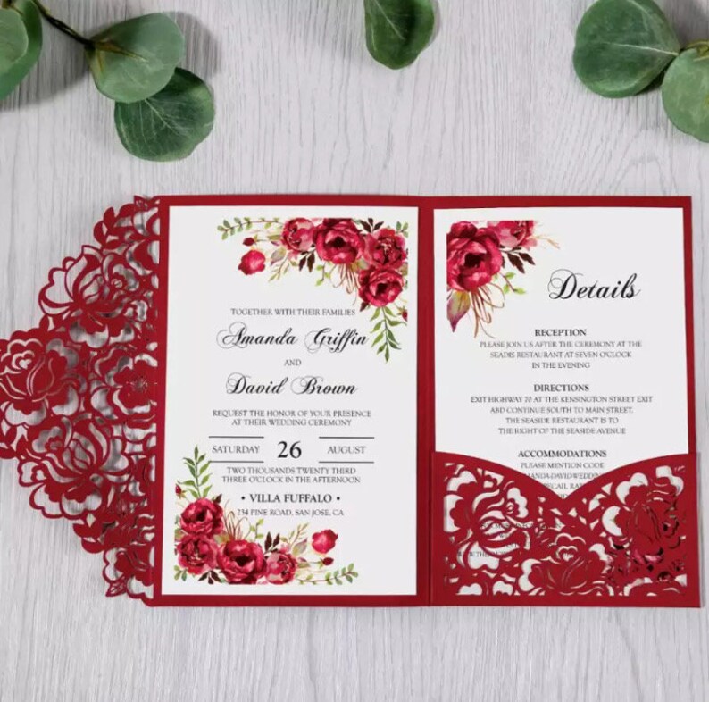 Red Wedding Invitations - With Envelope - Laser Cut Wedding Invitations ...