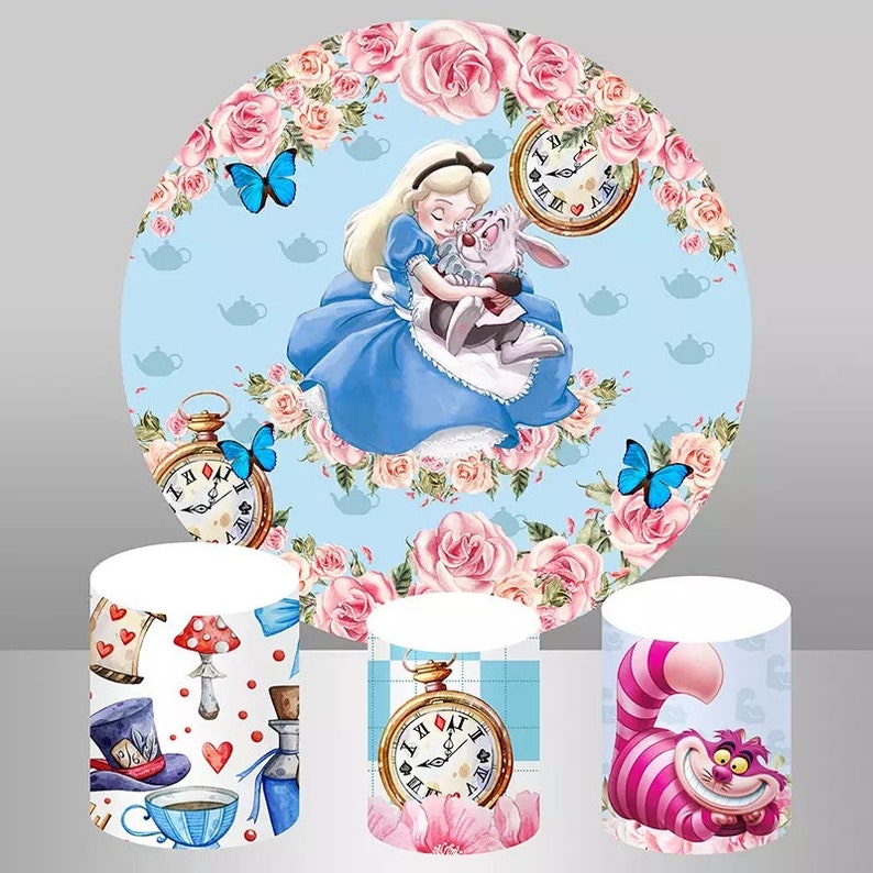 Alice in Wonderland Circle Backdrops, Arch Decoration, Polyester Banner ...