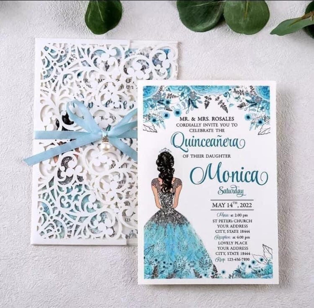 Beautiful Light Blue Sweet 16, Quinceanera Invite, Luxury Shining ...