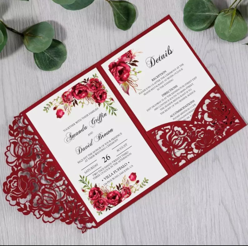 Red Wedding Invitations - With Envelope - Laser Cut Wedding Invitations ...