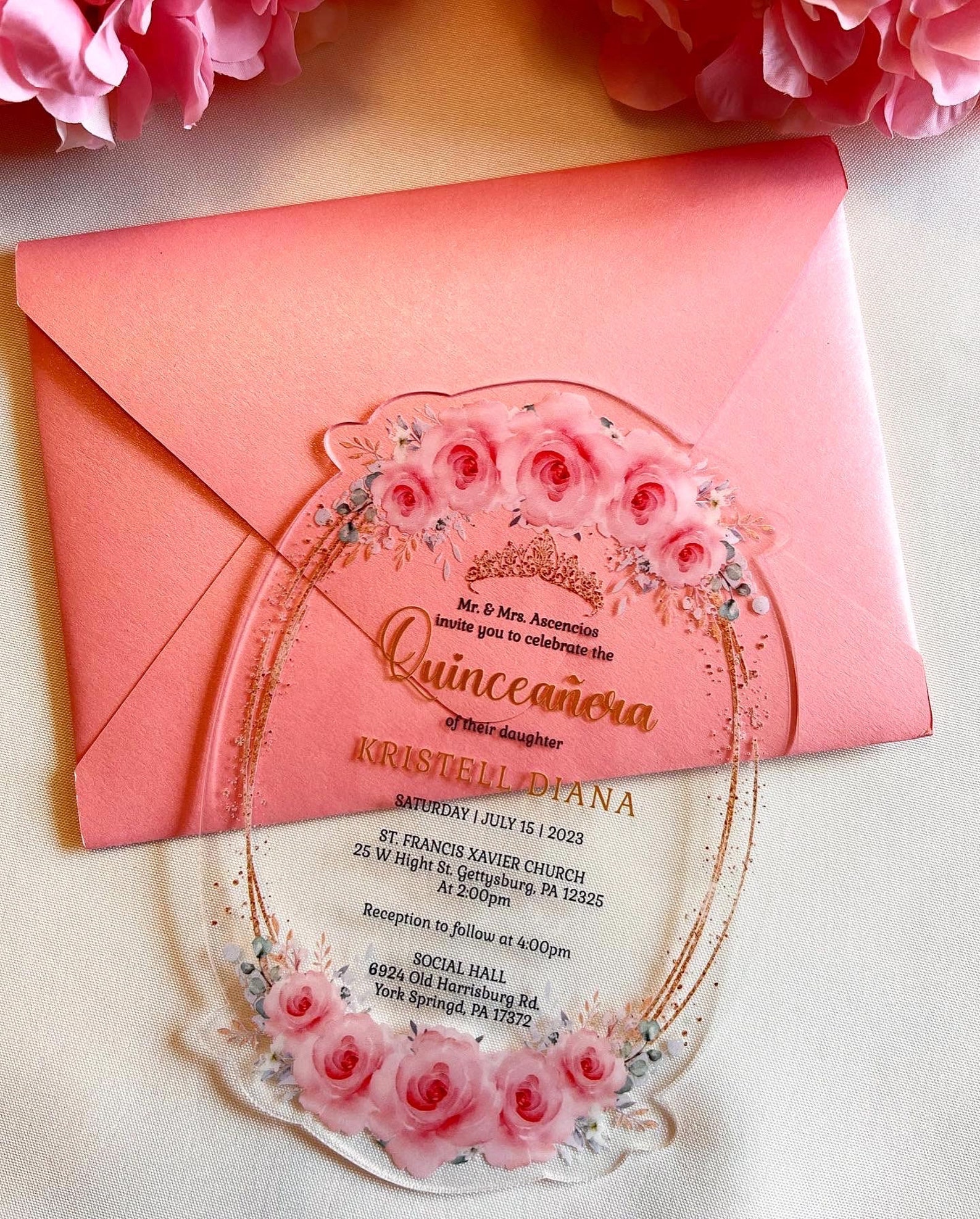 Blush Pink Quinceanera Invitations, Pink Gold Invites Sweet 16, Acrylic ...
