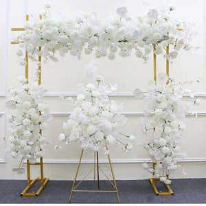 White Roses Wedding Flowers Artificial Row, Wedding Arch Backdrops ...