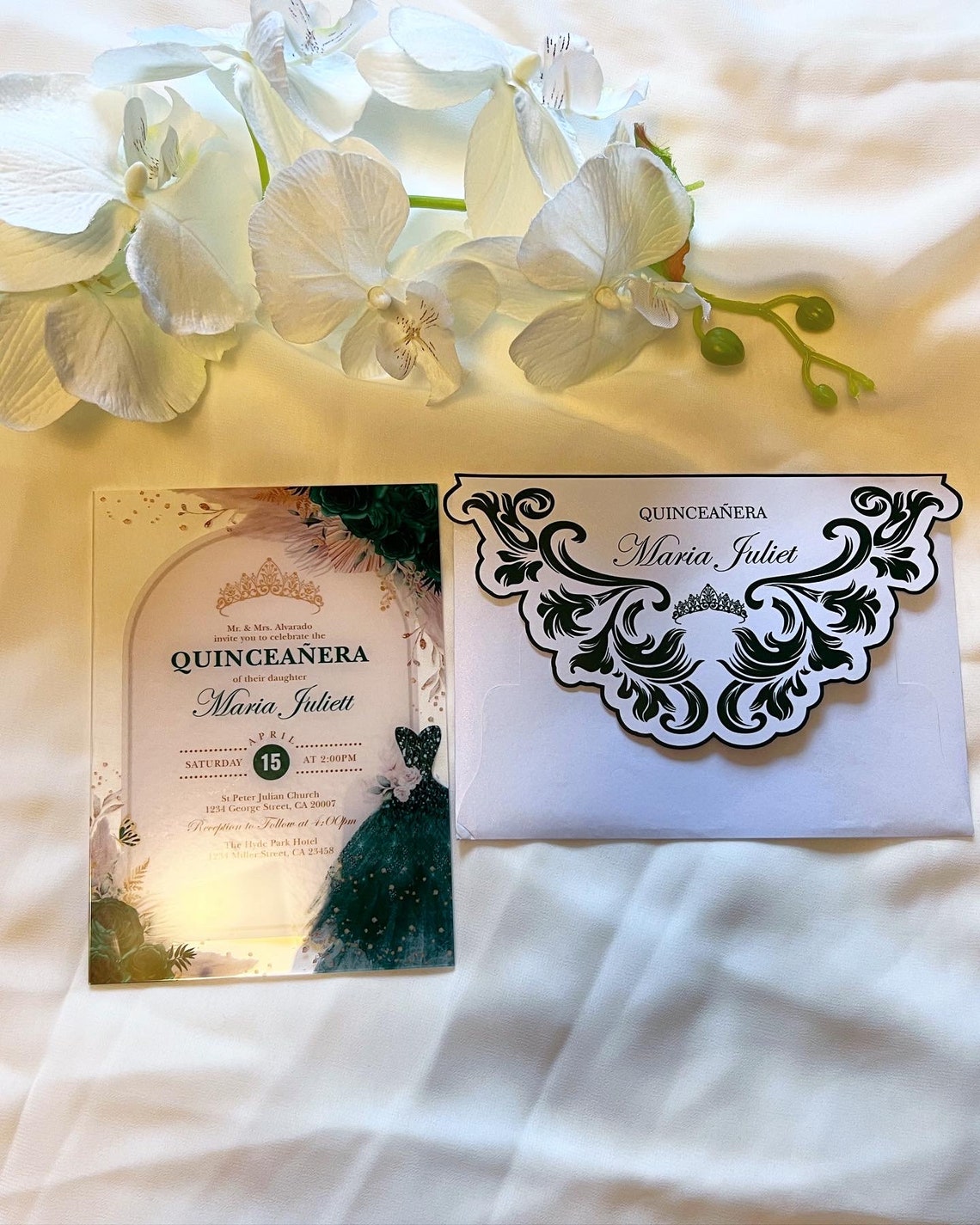 Enchated Forest Acrylic Invitations Emerald Green Quinceanera - Etsy