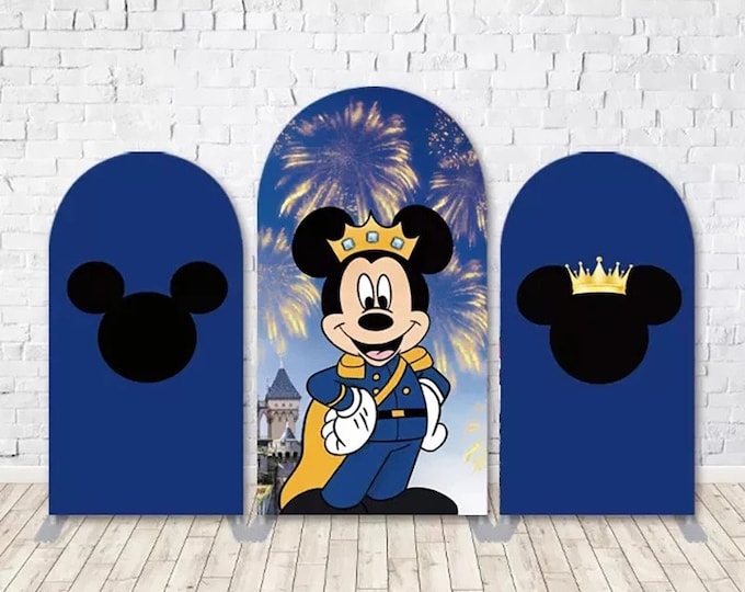 Royal Blue Mickey Mouse Arch Backdrop Cover Wall Prince Boy Party Decor ...