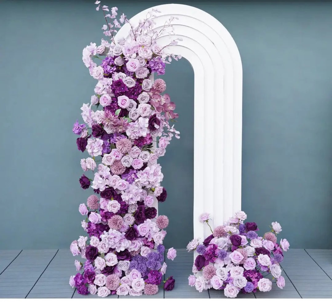 Luxury Purple Wedding Backdrop Flowers, White Roses Decor 5D Floral ...