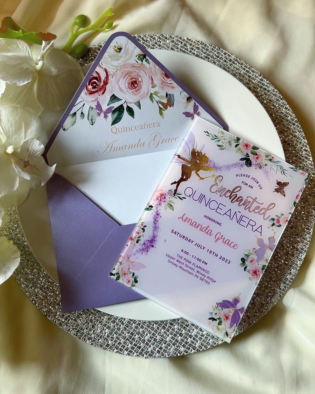 Enchated Forest Acrylic Invitations, Quinceanera Invites, Purple ...