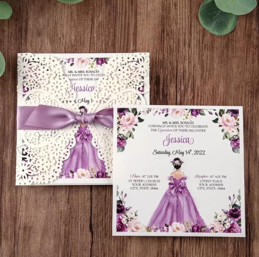 Beautiful Lilac Quinceanera Invitations Cards -elegant Invitations ...