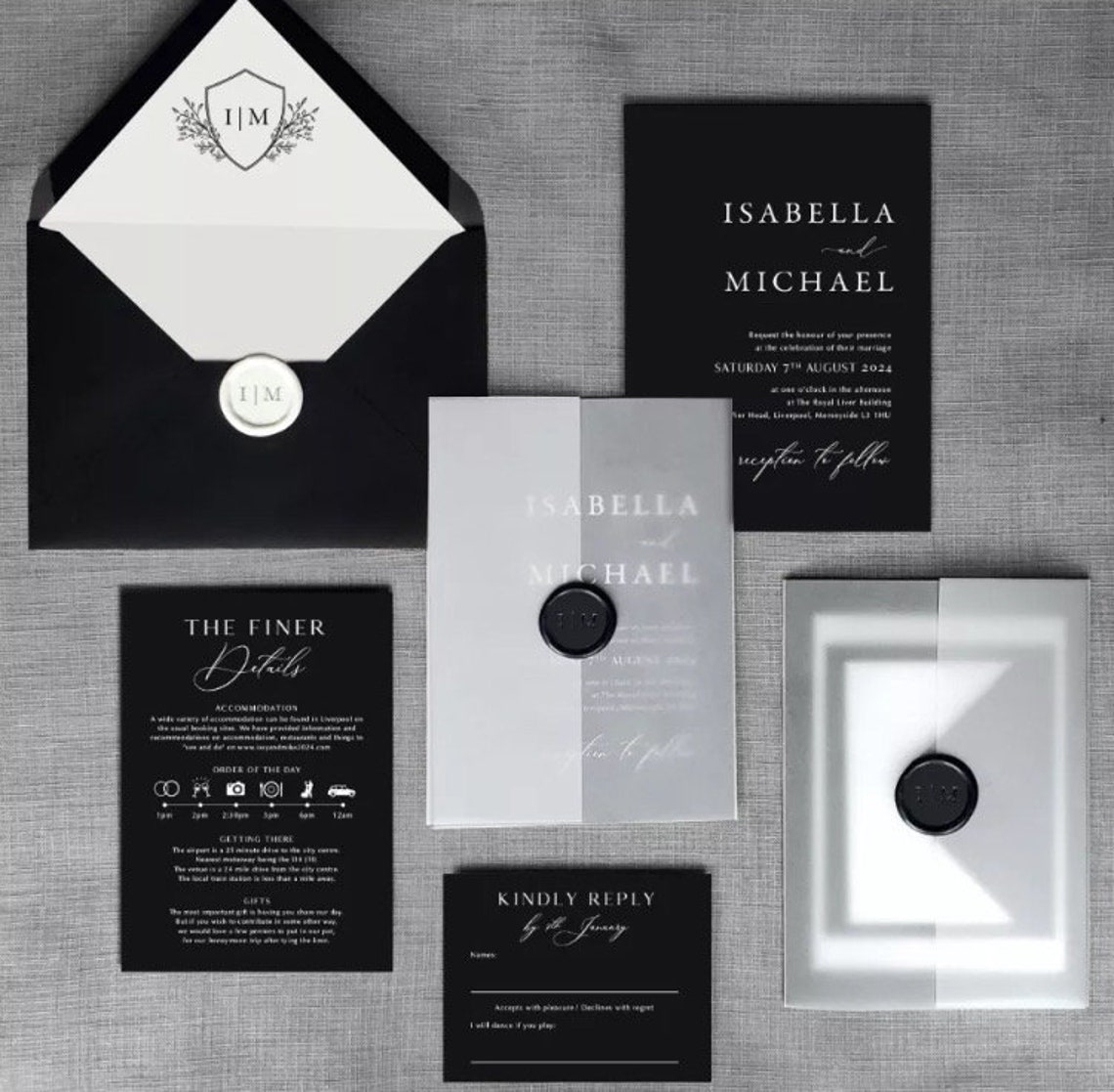 Monochrome Invitations Black and White Wedding Invitations - Etsy
