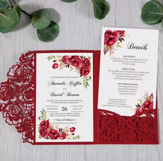 Red Wedding Invitations With Envelope Laser Cut Wedding - Etsy