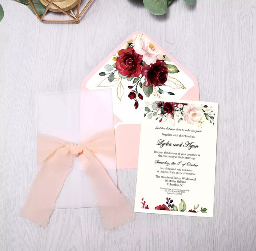 Blush Pink Rose Wedding Invitations - With Envelope- Laser Cut Wedding ...