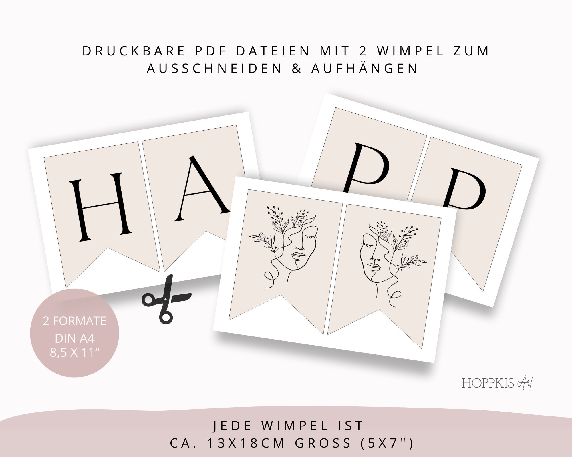 DIY Birthday Pennant Happy Birthday Line Art Design | Printable Party ...