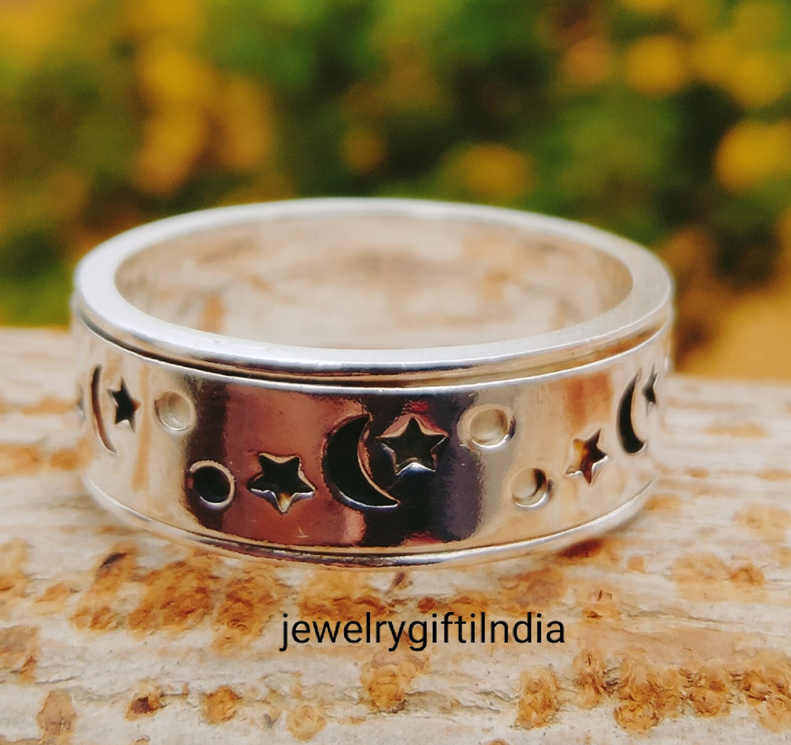 Sterling Silver Star and Moon Spinning Ring: Handmade Movable Jewelry ...