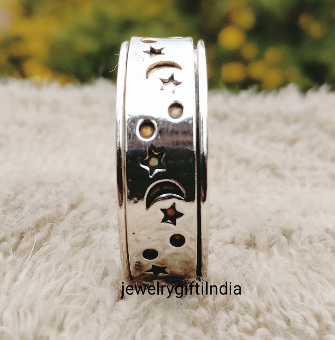 Sterling Silver Star and Moon Spinning Ring: Handmade Movable Jewelry ...