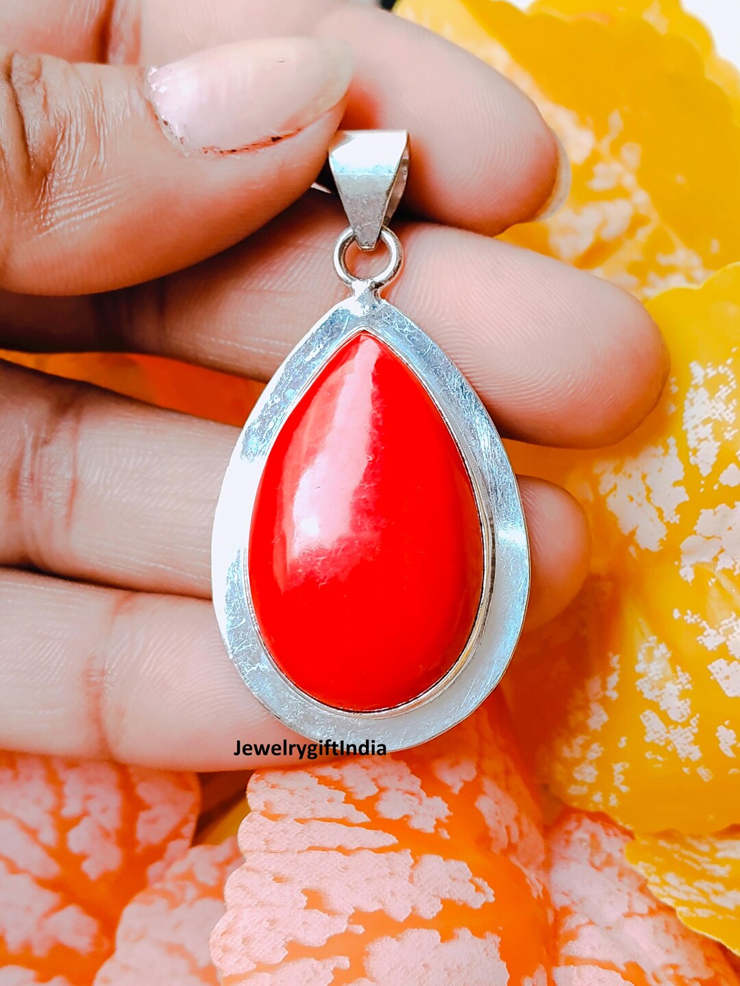 Handmade Red Coral Sterling Silver Pendant: Statement Jewelry - Etsy