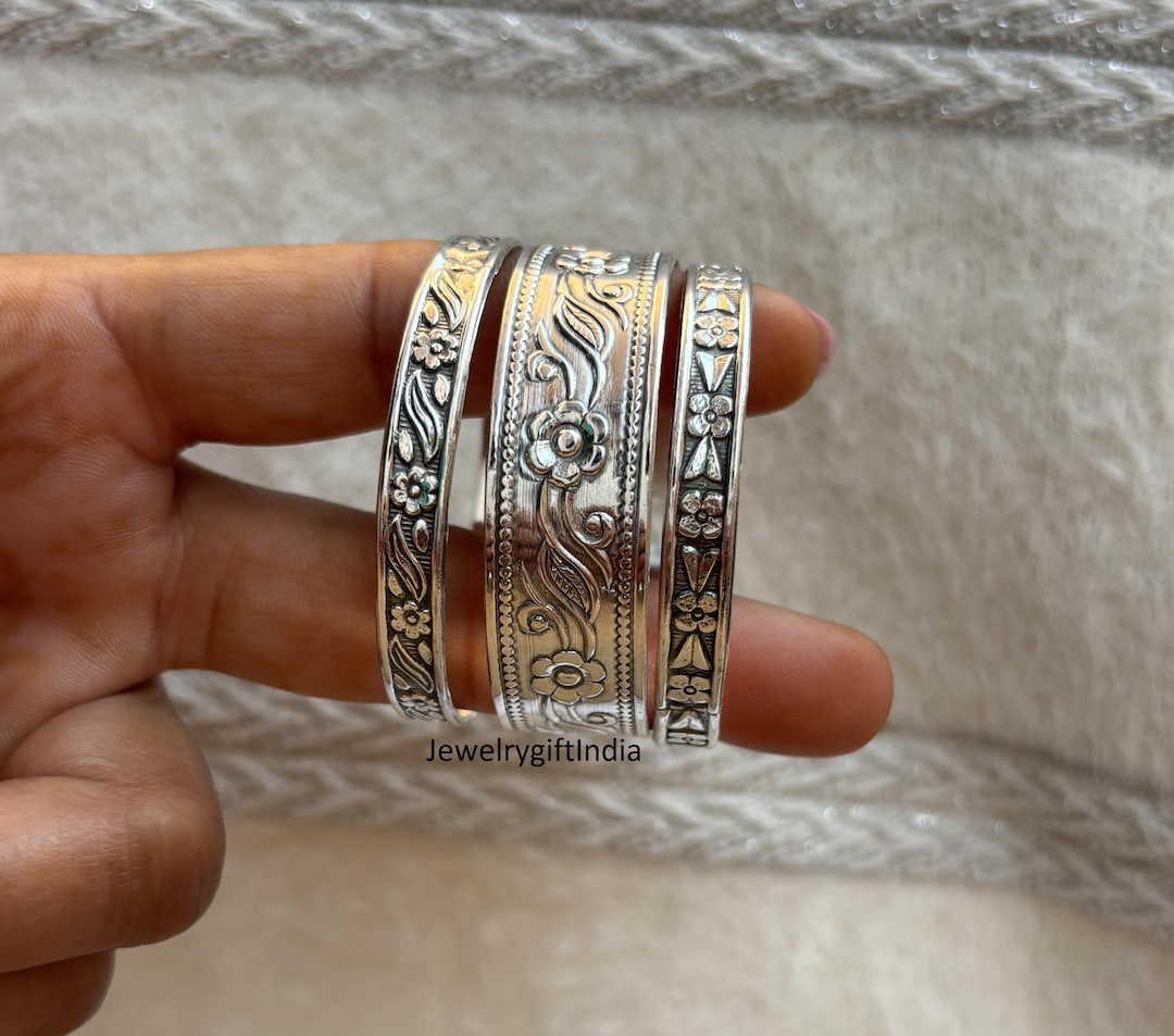 Sterling Silver Bangle Set: Western Indian Boho Stacking Bangles - Etsy