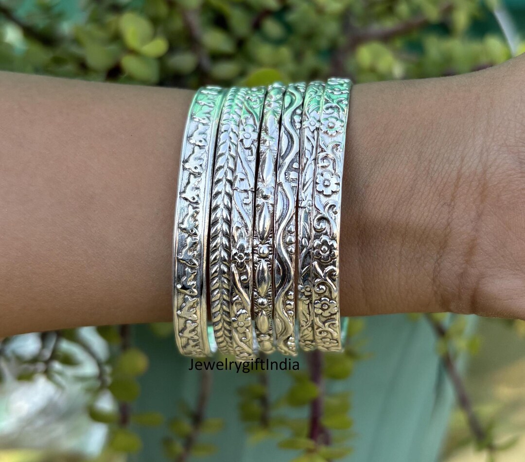 Sterling Silver Bangle Set: 925 Boho Stacking Bangles - Etsy