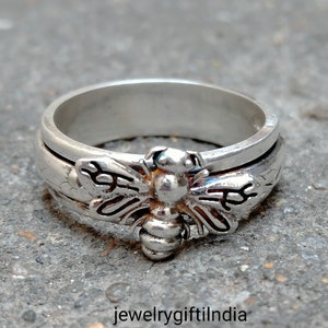 Bee Spinner Ring, 925 Sterling Silver Ring, Statement Ring, Fidget Ring ...
