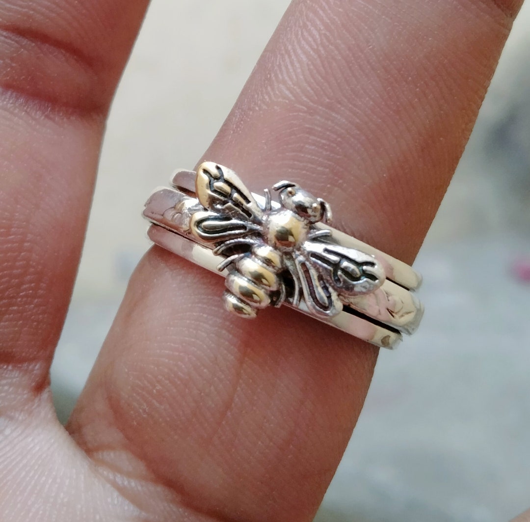 Bee Spinner Ring, 925 Sterling Silver Ring, Statement Ring, Fidget Ring ...