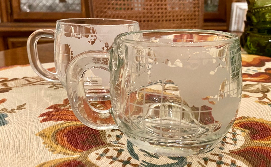 Vintage Set-of-2 Nestle Nescafe World Map Globe Glass Coffee Cup 1970s ...
