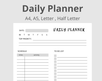 Printable/digital Fillable Half-hour Planner , Daily to Do List ...