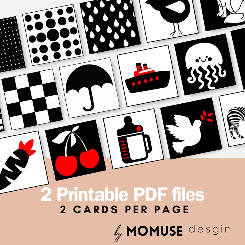 60 High Contrast Baby Cards Printable Visual Stimulation Sensory Cards ...