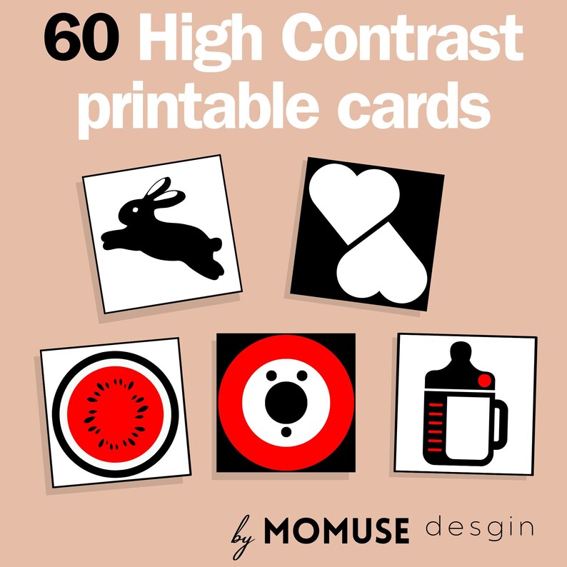 60 High Contrast Baby Cards Printable Visual Stimulation Sensory Cards ...