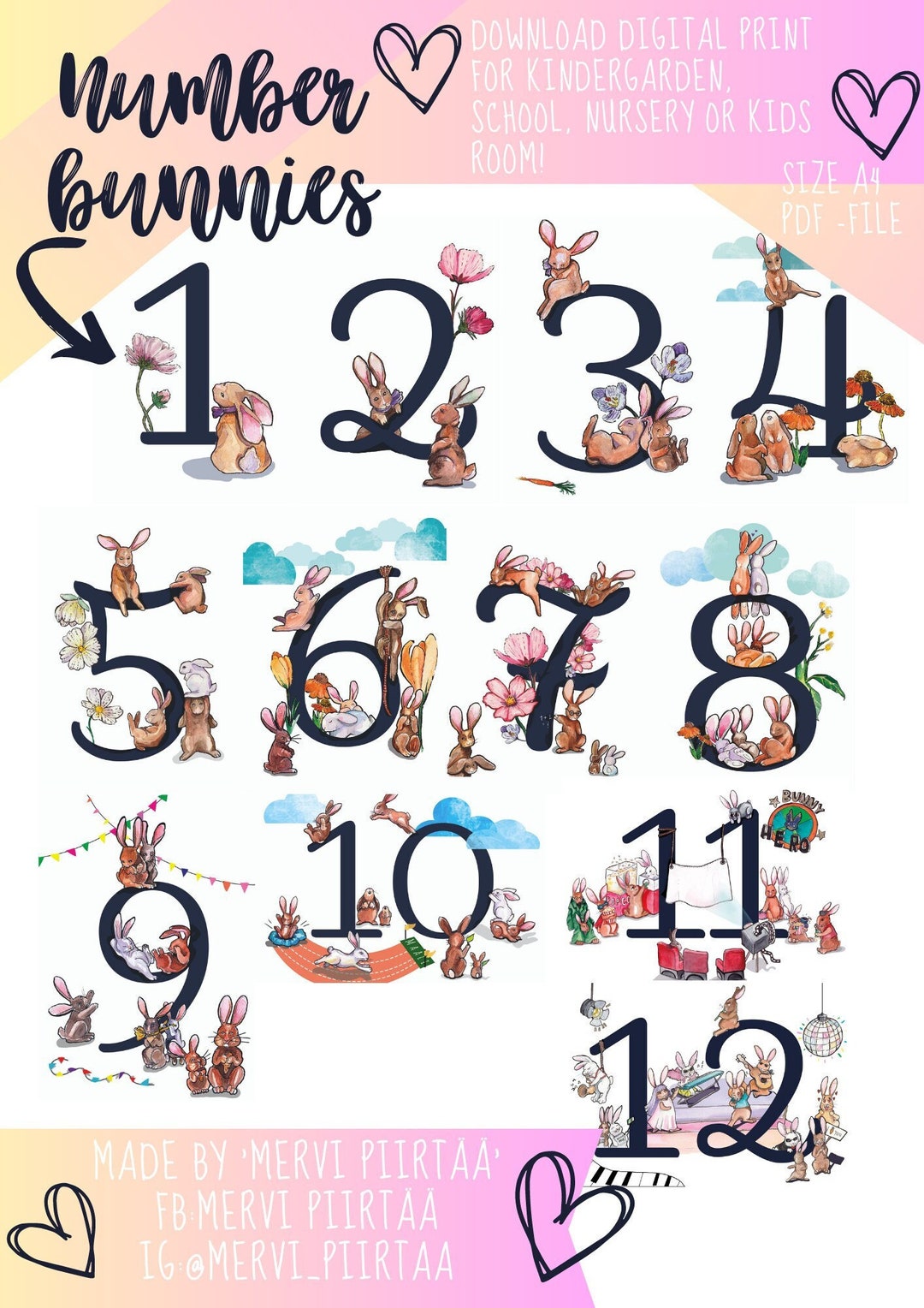 Printable Illustrated Number Posters for Kindergarden, Preschool ...