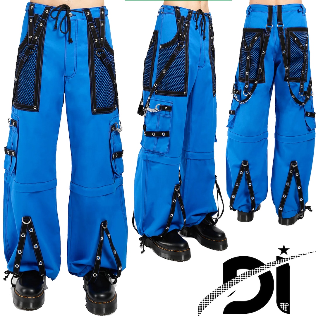 Unisex Hand-crafted Gothic Blue Electro Pant/short Punk Buckle Zips ...