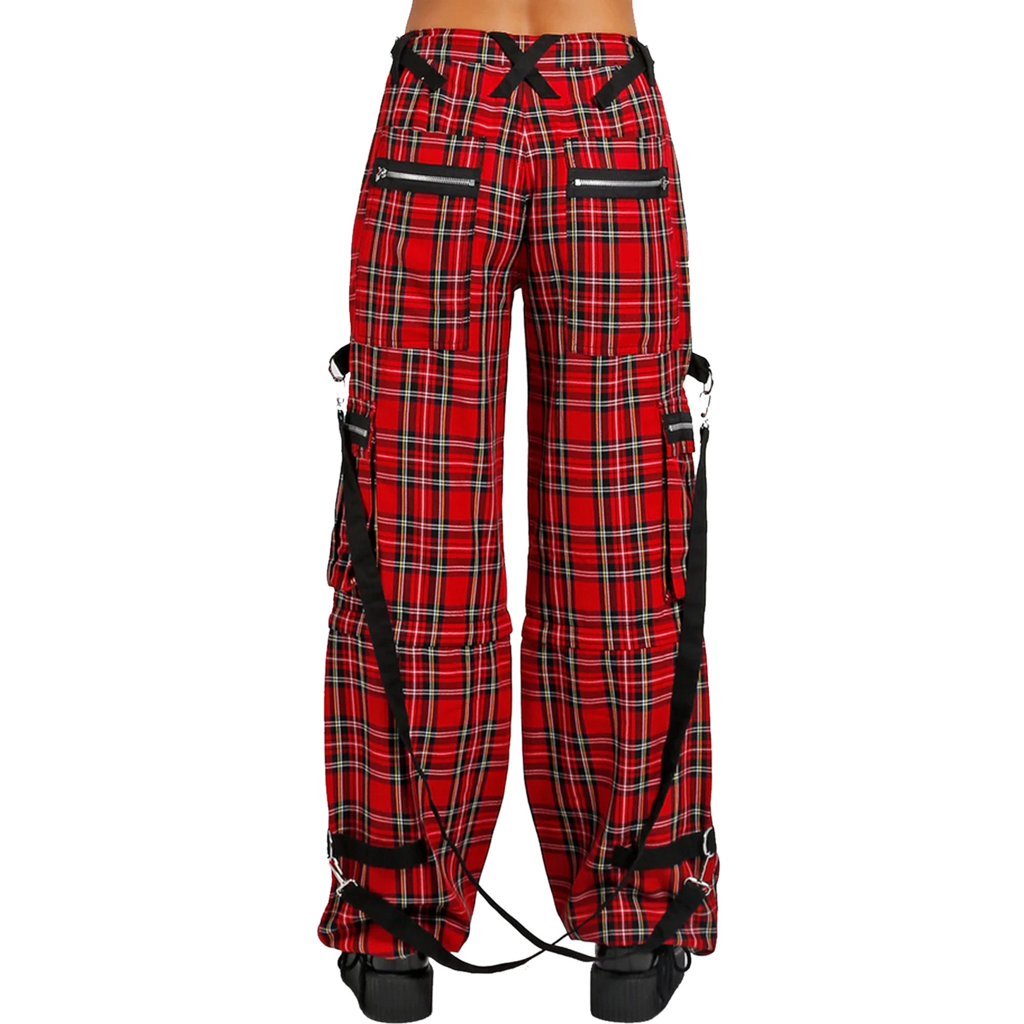 Hand-built Unisex Gothic Red Checked Pant/short Electro Punk Buckle ...
