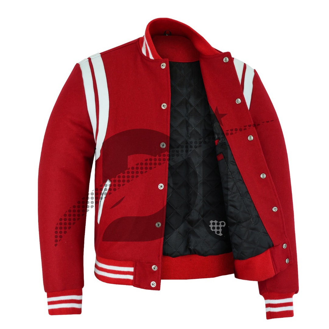 Hand-made Varsity Baseball College Lettermen Retro Vintage Bomber Red ...