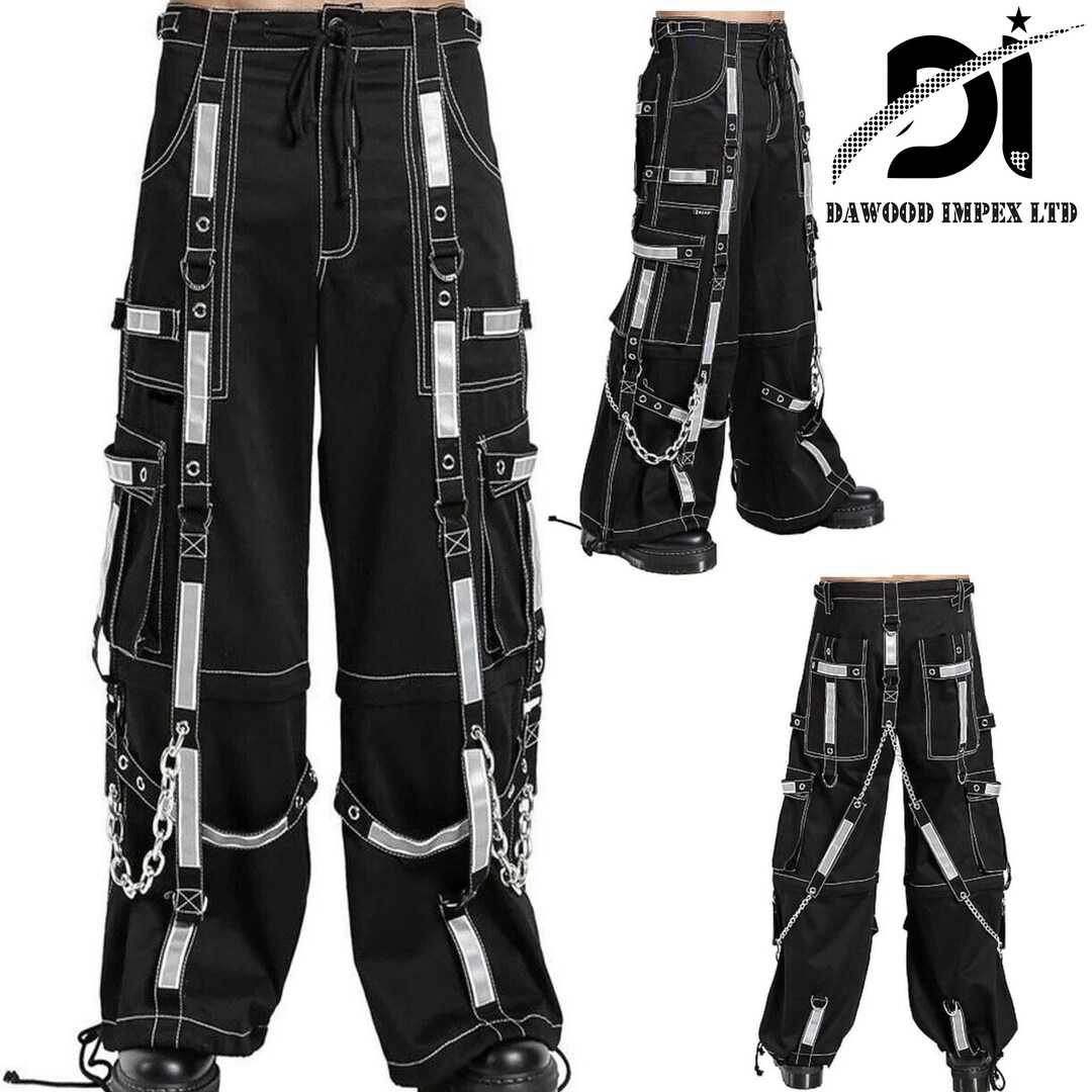 Hand Made Unisex Gothic Threads Reflective Pant Black Punk Buckle Zips ...