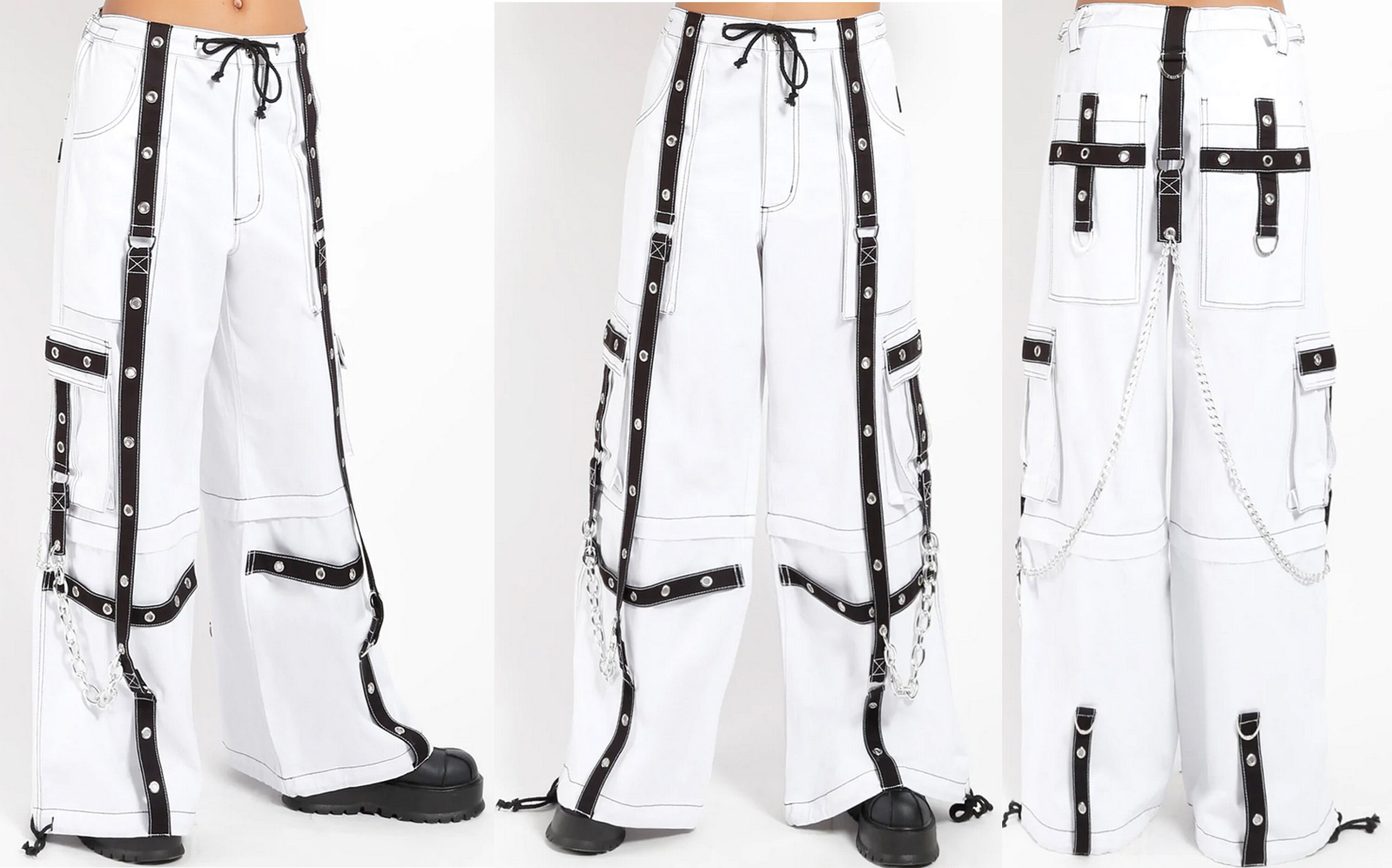 Unisex Hand-made Gothic Black Trims With White Punk Buckle Zips Chain ...
