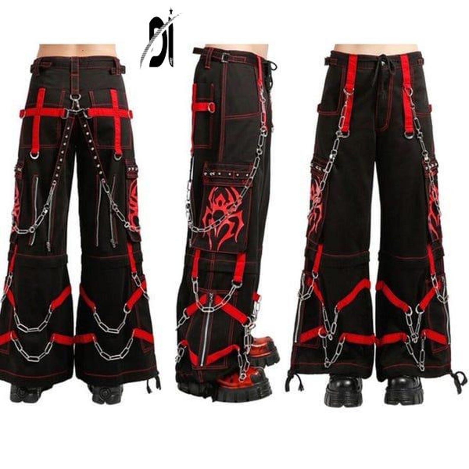 Gothic Unique Hand-crafted Unisex Threads Pant/short Black Skull Buckle ...