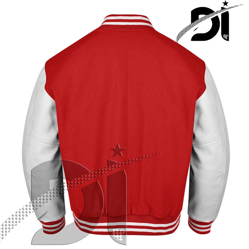 Retro Wool Varsity Jacket: Red & White Leather, Hand-tailored - Etsy