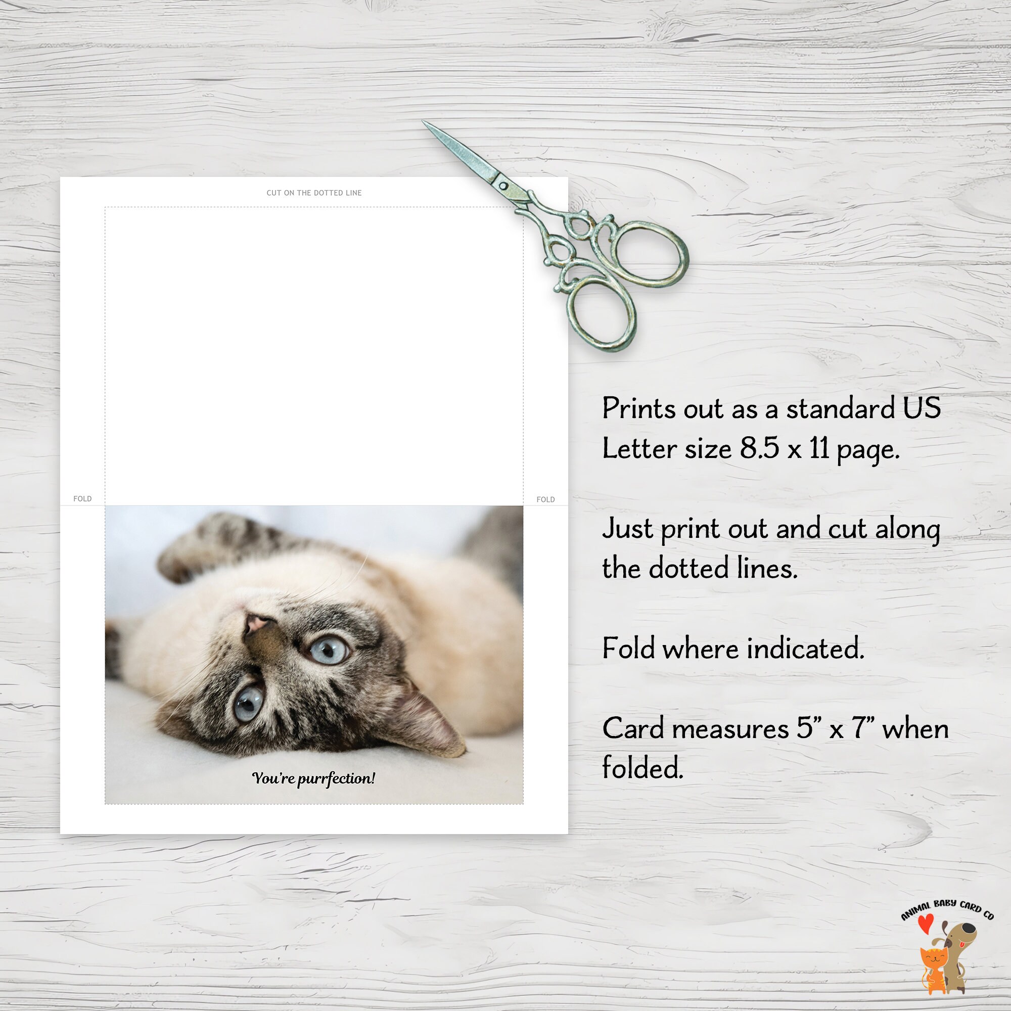 5 X 7 Printable Cat Love Greeting Card, Foldable DIY Greeting Card, Cat ...