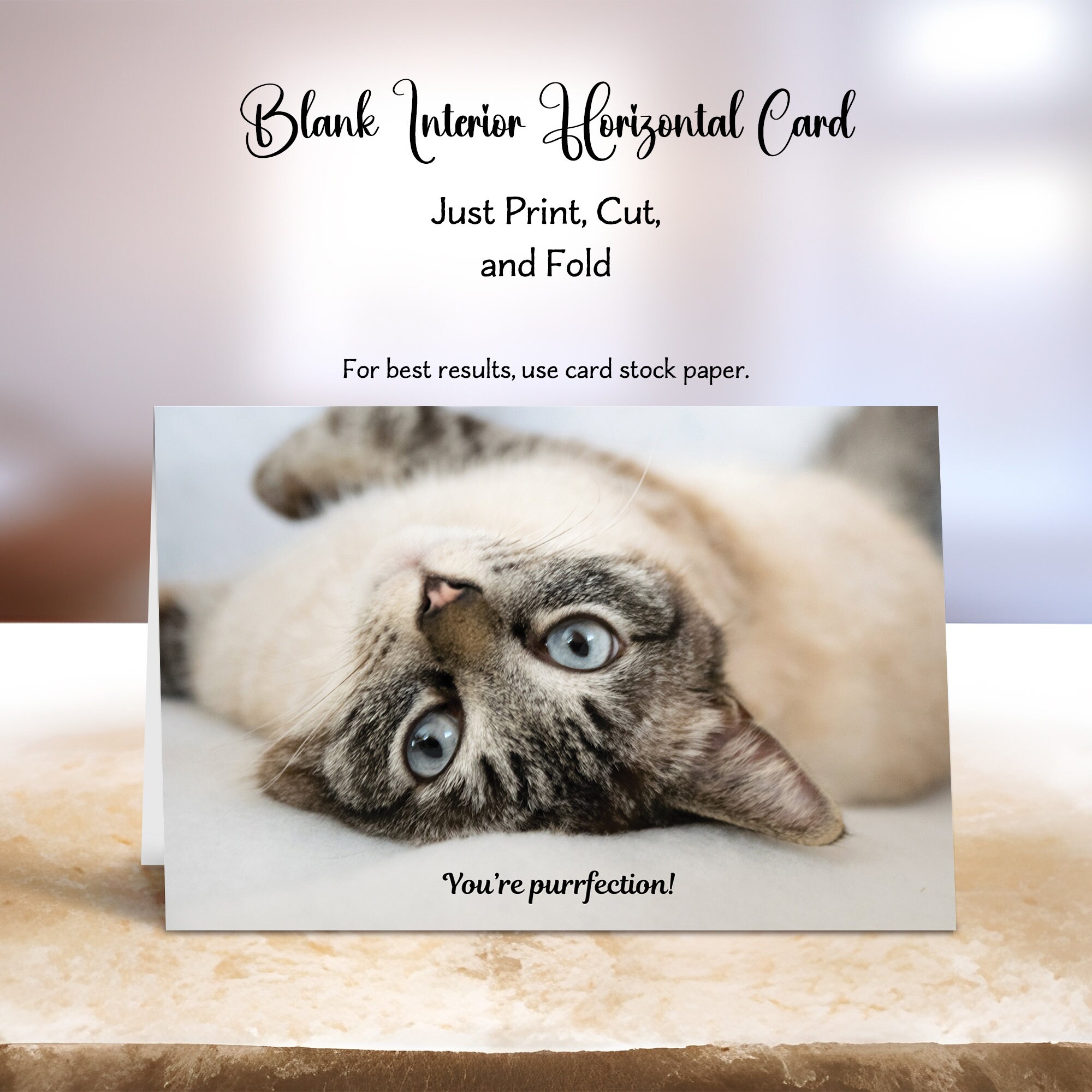 5 X 7 Printable Cat Love Greeting Card, Foldable DIY Greeting Card, Cat ...