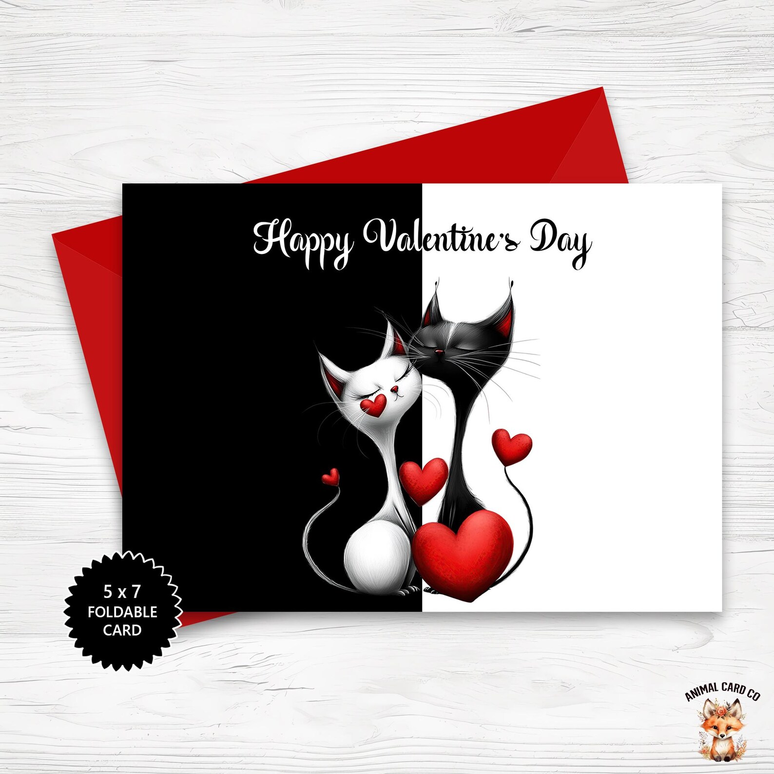Printable 5 X 7 Horizontal Valentine's Day Card With Two Cats in Love ...