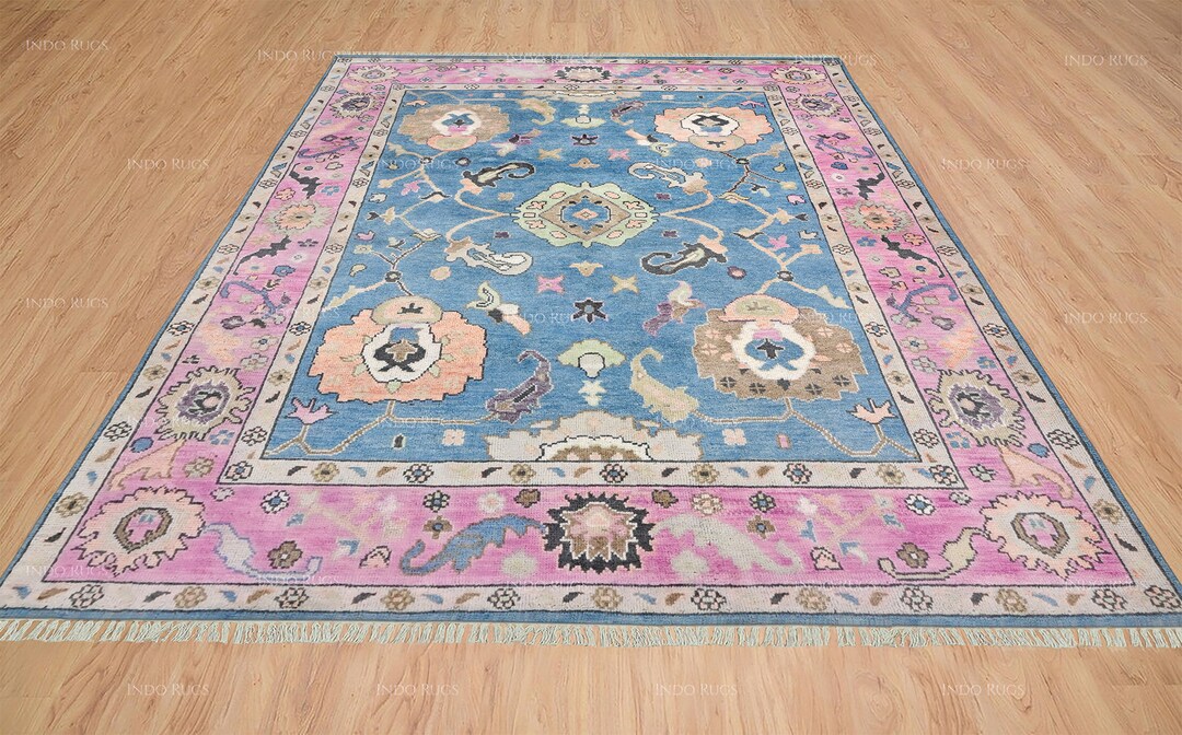 Mountain Mist Blue Wool Rug, Custom Handmade Turkish Oushak Rug, Modern ...