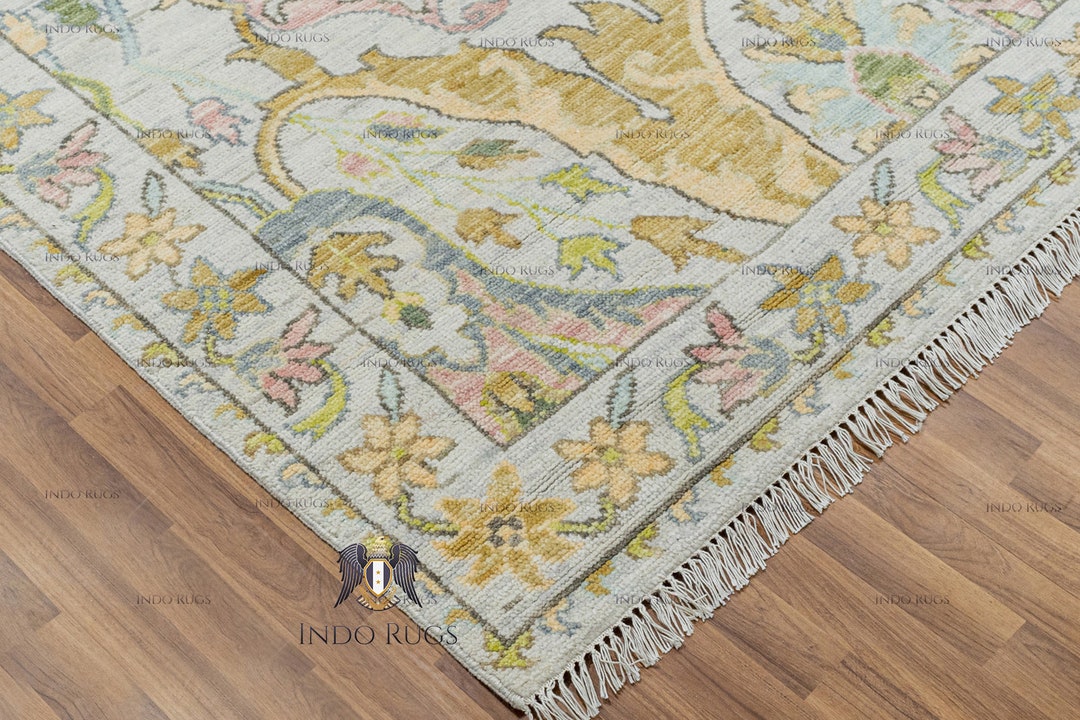 Pastel Colors Modern Oushak Pattern Hand Knotted Rug | Turkish Pattern ...